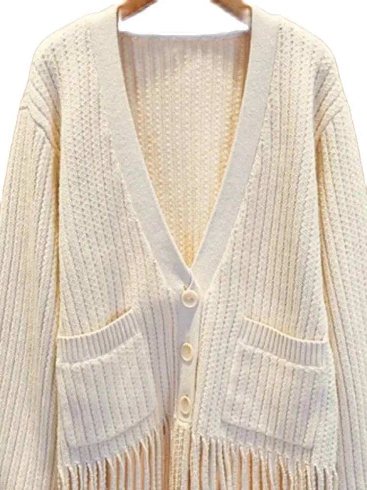 New-2024-Women-High-Quality-Sweater-Cardigan-V-neck-Loose-fit-Soild ...