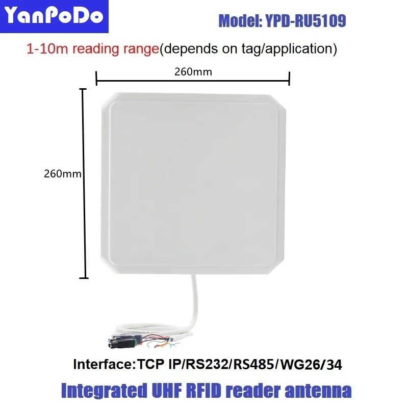 Yanpodo Gen2 long range integrated uhf rfid reader 9dBi antenna 1~10m with RS232 RS485 WG26 TCP ...