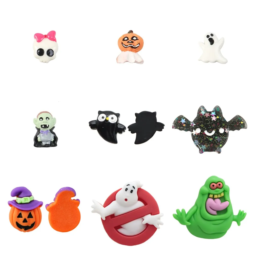 10pcs-Halloween-Theme-3D-Resin-Horror-Skull-Ghost-Bat-Cartoon-Printed ...
