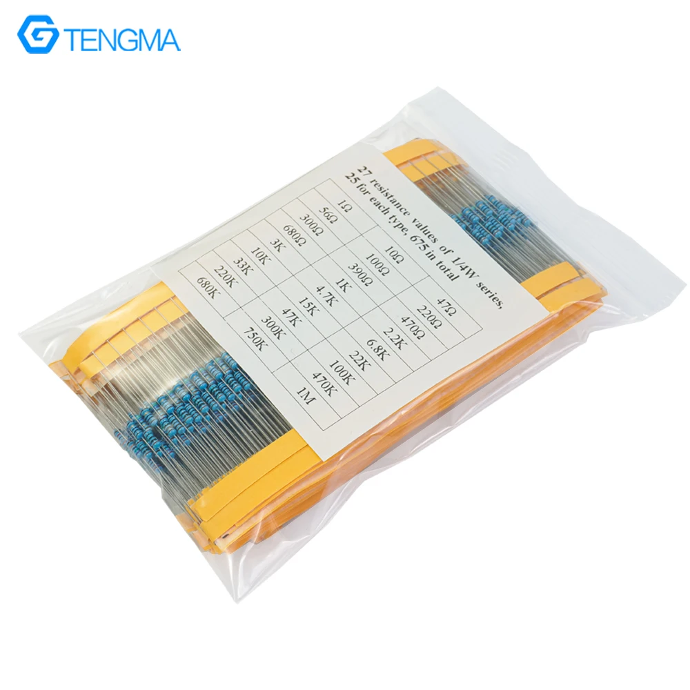 1/4W in Line Metal Film Resistor Element Package, 5 Color Rings, 0.25W ...