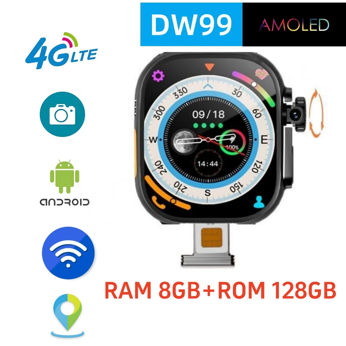 DW99-Ultra-SmartWatch-4G-Android-WIFI-GPS-2-2inch-AMOLED-Smart-watch ...