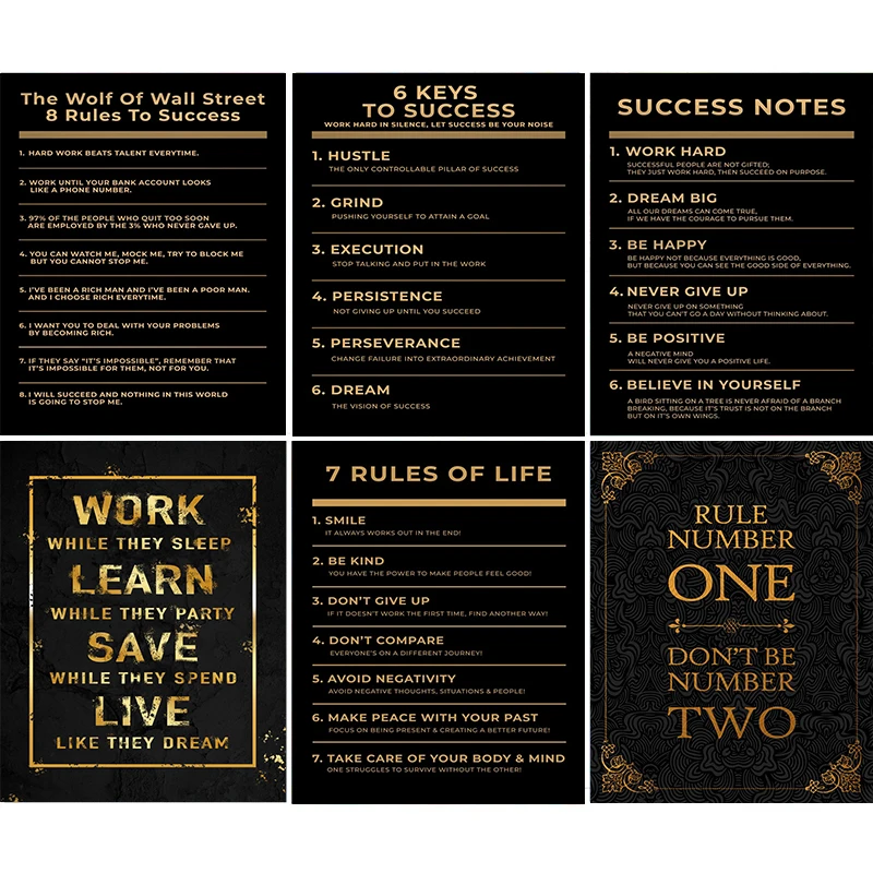 Motivational-Quote-Success-Notes-7-Rules-Of-Life-Canvas-Painting-Nordic ...