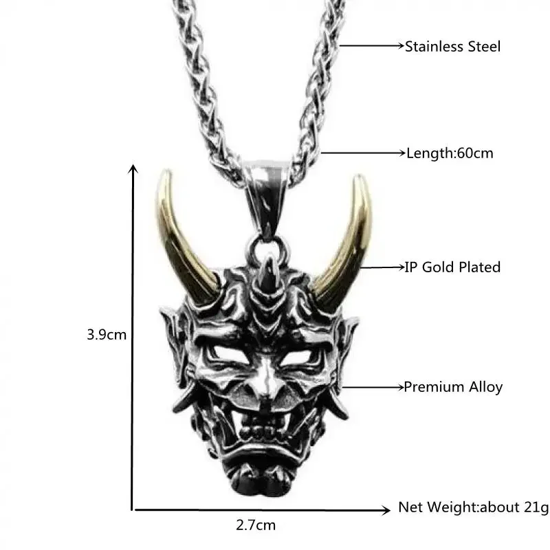 Gothic Rhino Demon Necklace Men's Retro Samurai Mask Pendant Women's ...