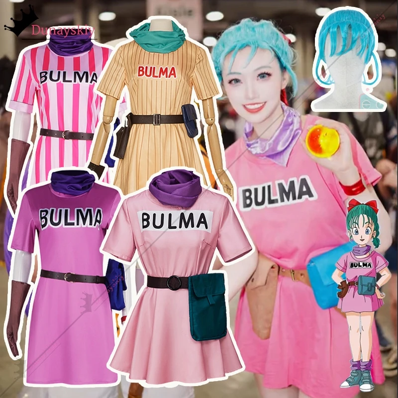 Disfraz de Cosplay de Anime Bulma XS-3XL, vestido rosa, uniforme ...