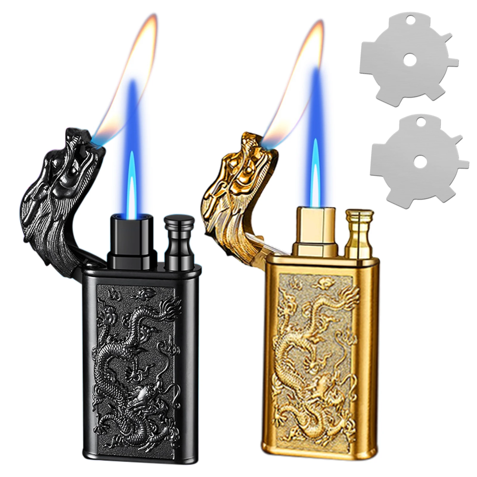 2-Pack-Cool-Dragon-Design-Magic-Dual-Flame-Torch-Lighter-with-Adjusting ...
