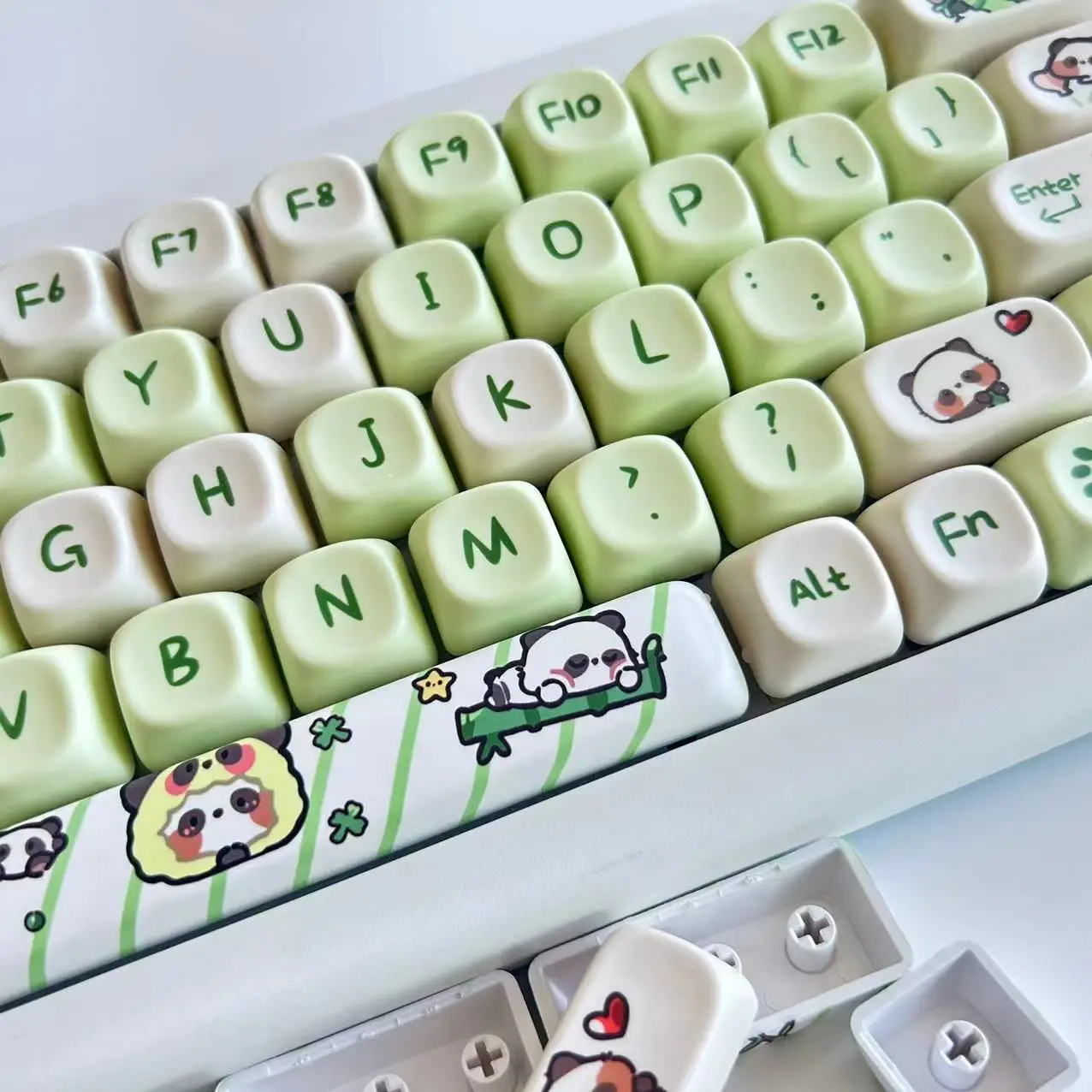 K140 Milk Green Panda MOA Hight PBT Keycaps Dye Cute Cartoon Key caps ...