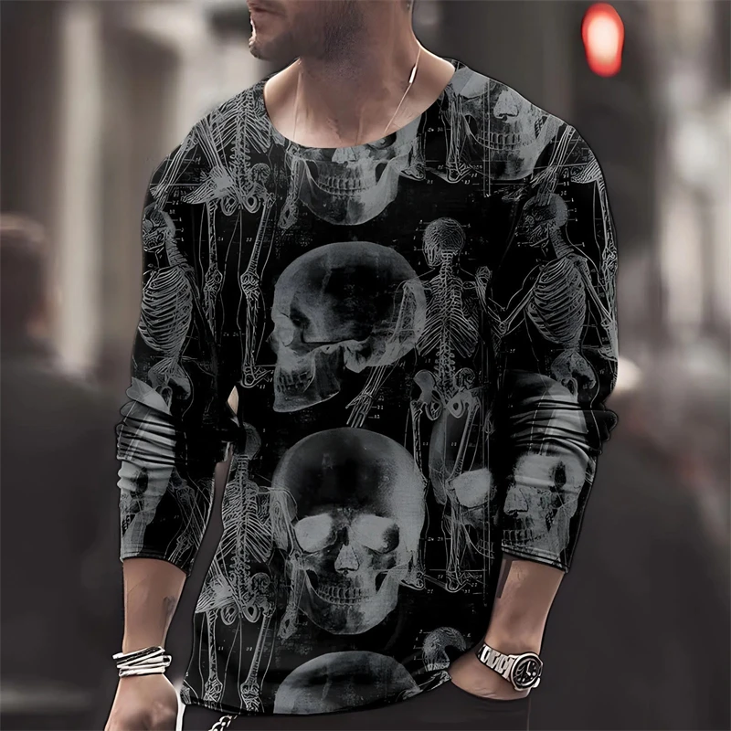Skeleton-T-Shirts-Men-s-Clothing-Long-Sleeve-Pullover-Tees-Top-3D-Red ...
