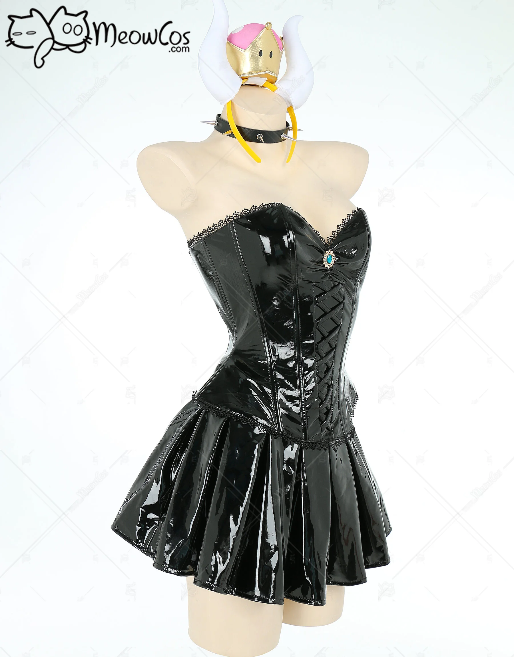 Meowcos-Women-Sexy-Black-PU-leather-Dress-Tube-Top-Tights-Corset-and ...