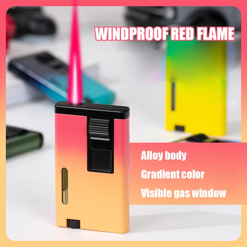 Mini-Gradient-Color-Strong-Windproof-Red-Flame-Lighter-with-Visual-Gas ...