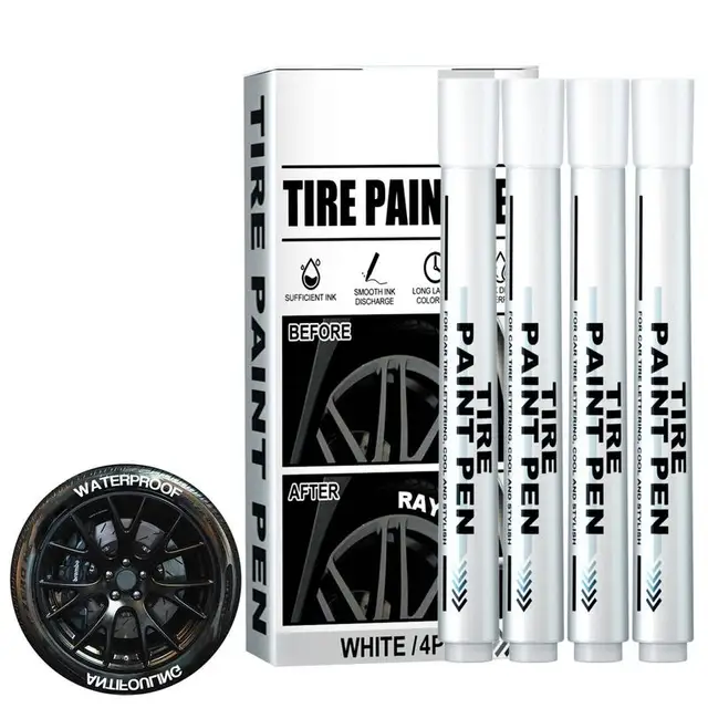 4Pcs Car Paint Pen Waterproof Car Wheel Tire Oily Painting Mark Pen ...