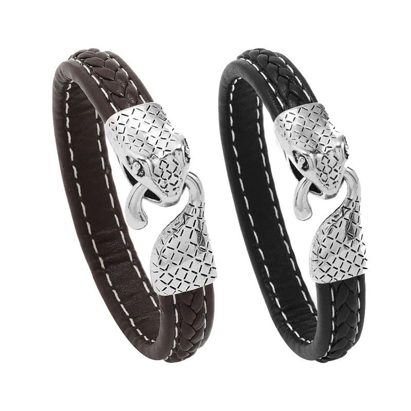 New In Snake Bracelet Homme Braided Genuine Leather Braclet Punk Men ...