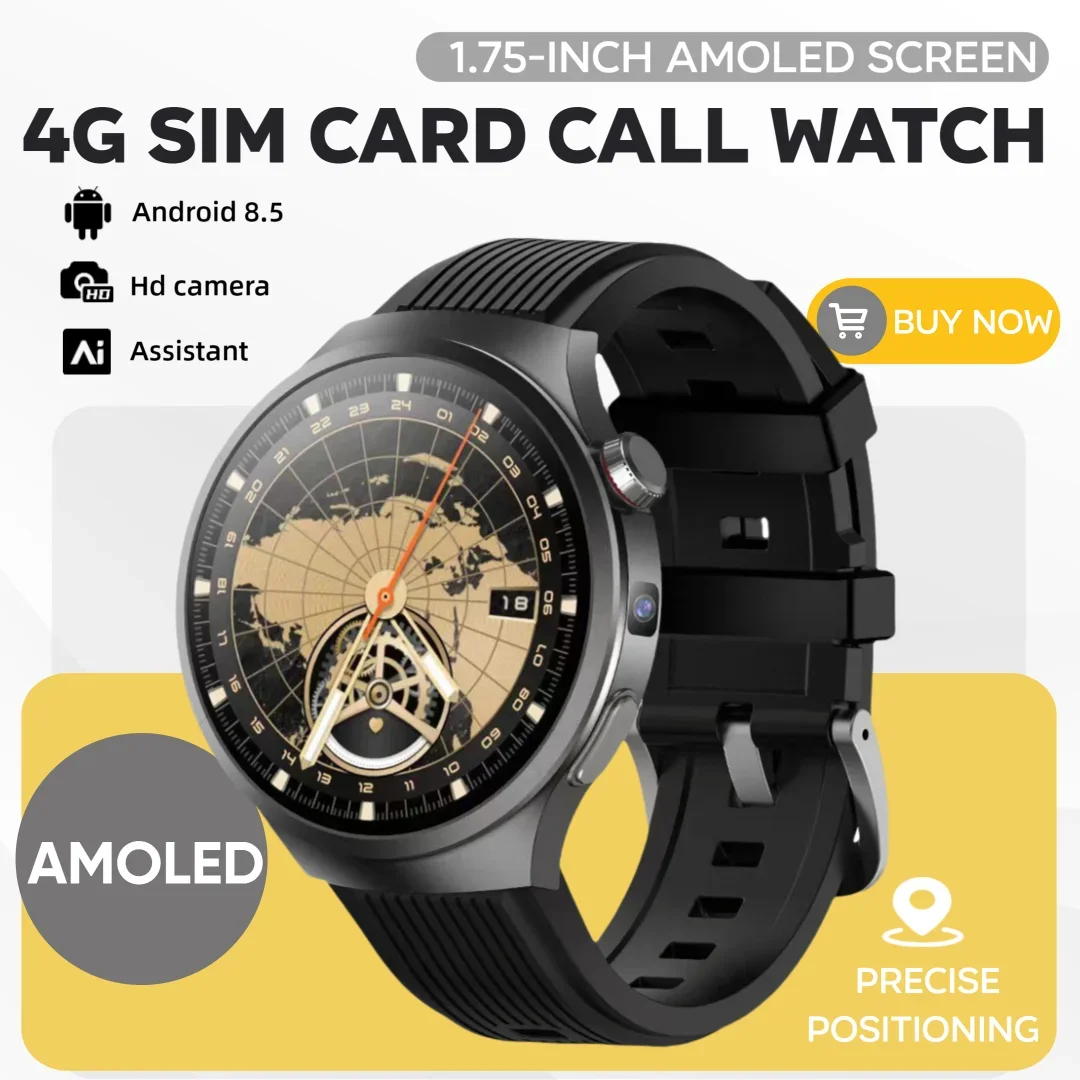 VP30 1.75" AMOLED Smartwatch, 4G Android 10 Watch with GPS, 500W HD ...