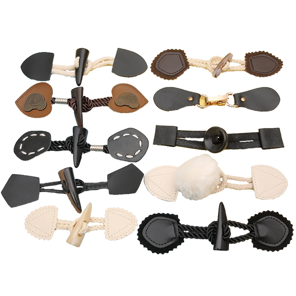 10-Pairs-set-Resin-PU-Leather-Horn-Toggle-Buttons-Sewing-On-Closures ...