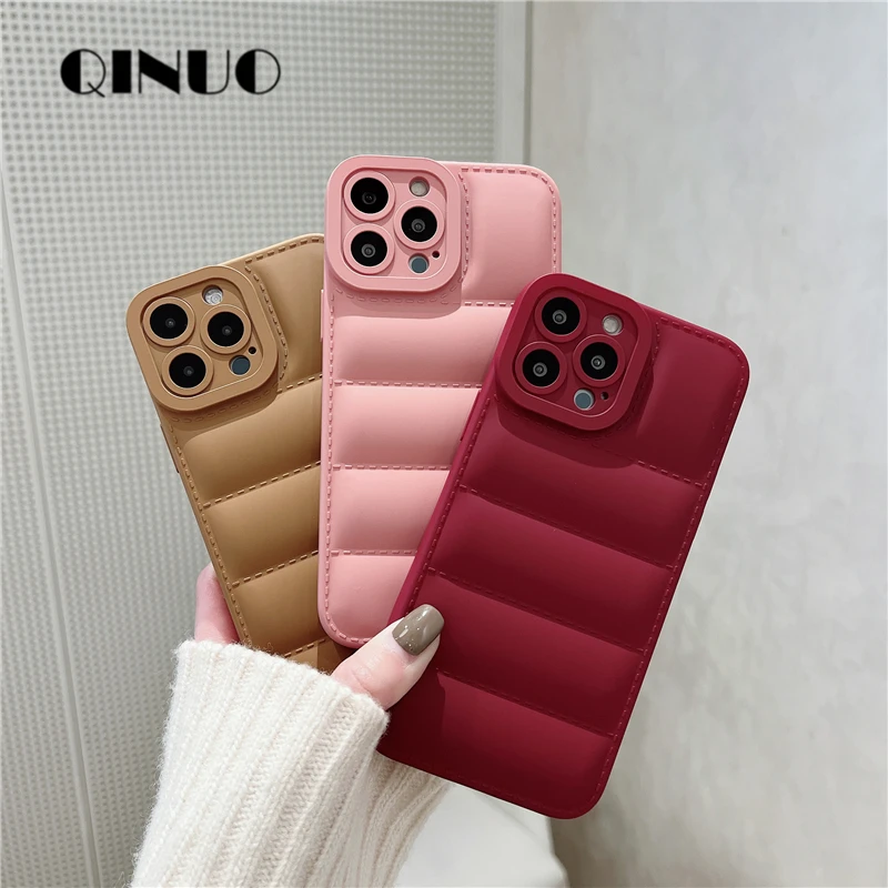 Fashion Lens Protection Down Jacket Puffer Phone Case For Iphone 11 12 ...