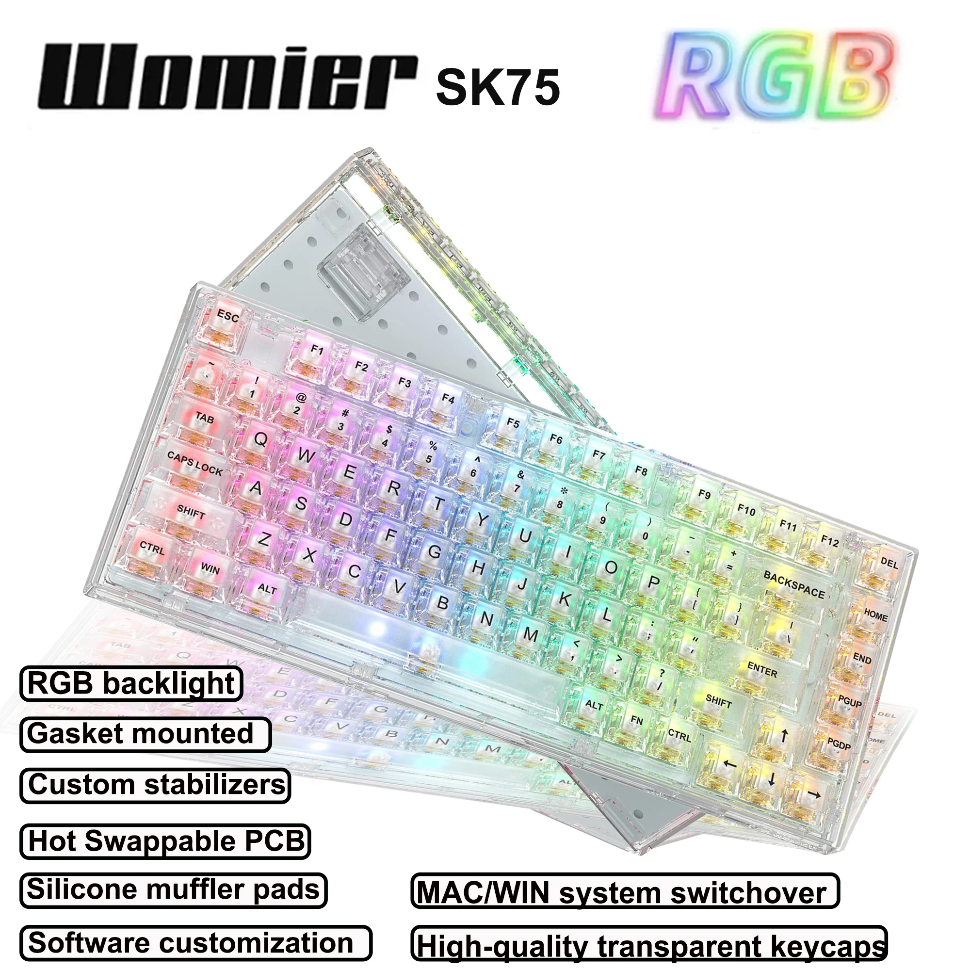 Womier-SK75-75-Gamer-Mechanical-Keyboard-Crystal-Transparent-Hot-Swap ...