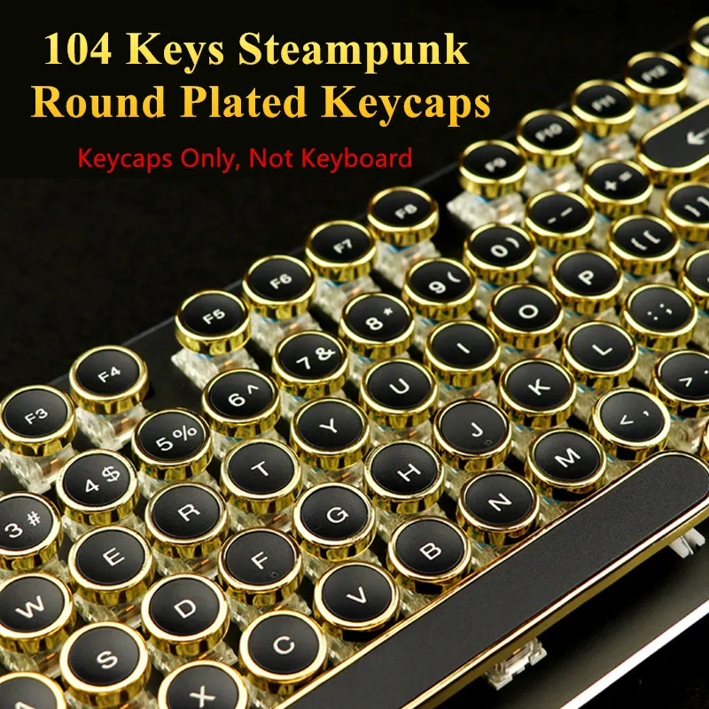 104 Keys Steampunk Round Golden Silver Black White Keycap Key cap ...