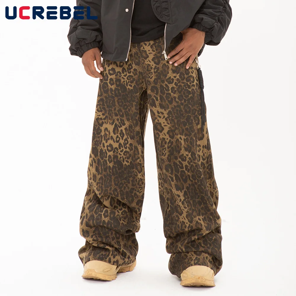 Leopard-Wide-Leg-Pants-Mens-Spliced-Streetwear-Ribbon-Decoration-Loose ...