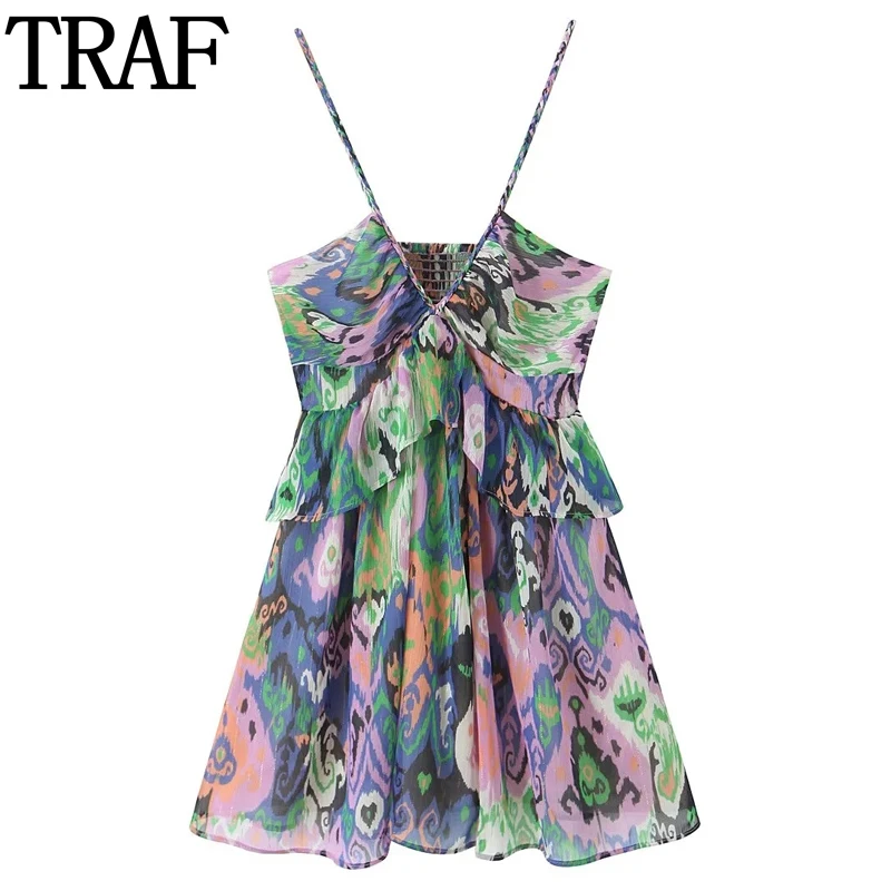 TRAF-Vestido-corto-con-volantes-para-mujer-minivestido-Sexy-con-espalda ...