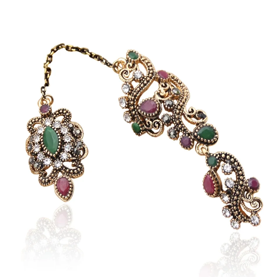 Sunspicems Turkish Double Finger Ring For Women Flower Ethnic Jewelry ...