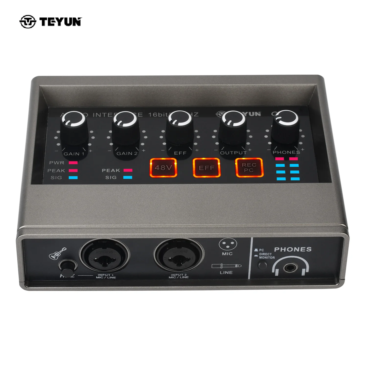 TEYUN-Audio-Interface-2-Channel-48V-Diver-Free-Computer-Record-Electric ...