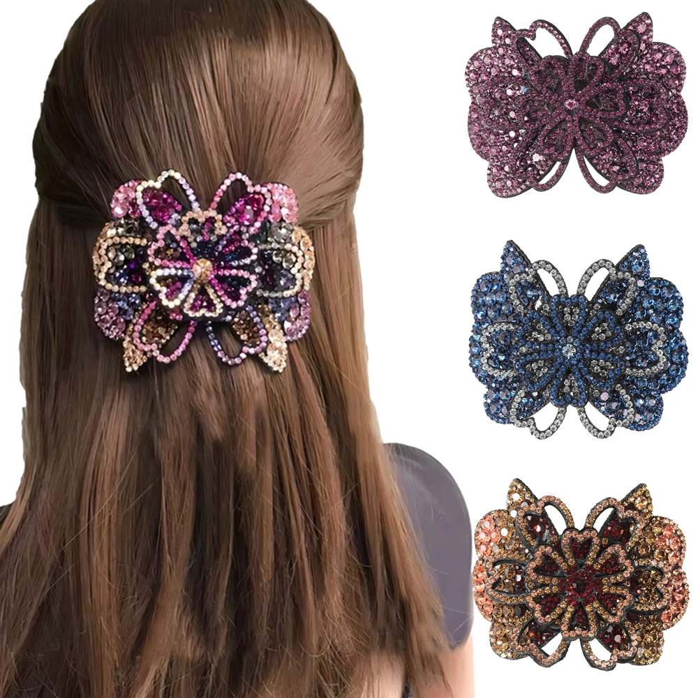 Haimeikang-Rhinestone-Lucky-Flower-Hair-Clip-Barrettes-For-Women-Shiny ...