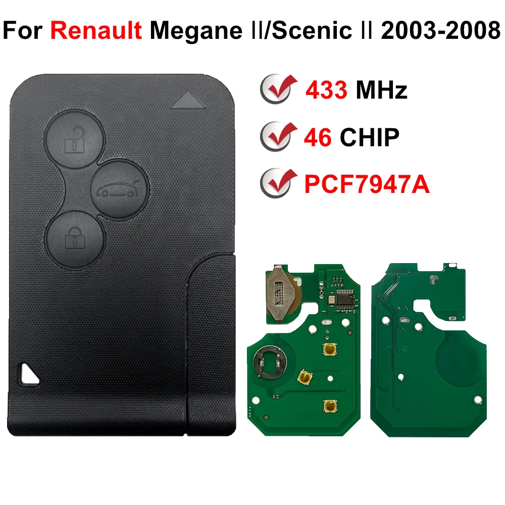 Remote Car Key 433 MHz PCF7947A 46 Chip For Renault Megane II Scenic II ...