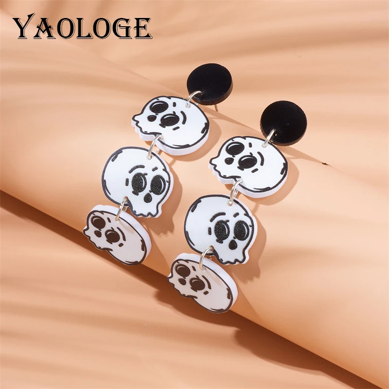 YAOLOGE-Fashion-Acrylic-Series-Skull-Earrings-Black-White-Skull-Pendant ...