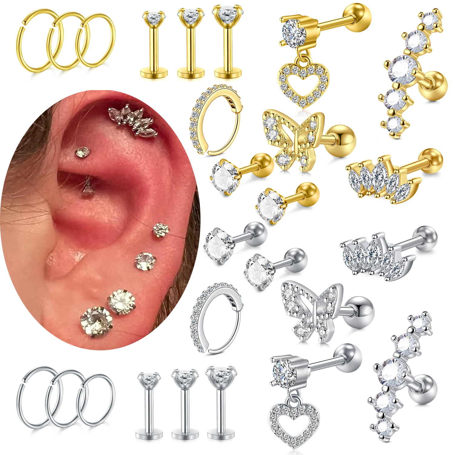 13pcs-316L-Stainless-Steel-Cartilage-Earrings-Set-Inlaid-Shiny-Zircon ...