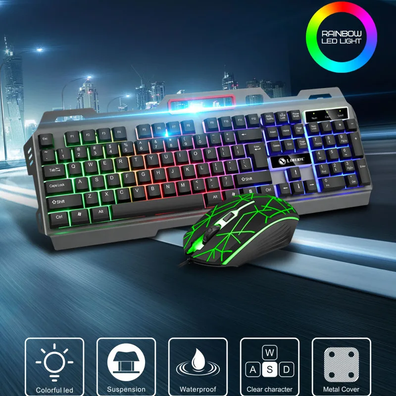T19 Metal Luminous Computer Keyboard And Mouse Set Usb Wired Game ...