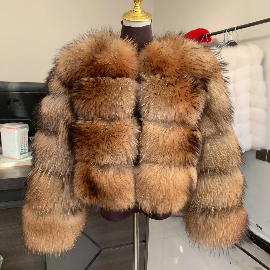 Women's Natural real fox fur Coat and real Raccoon Fur jacket, winter ...