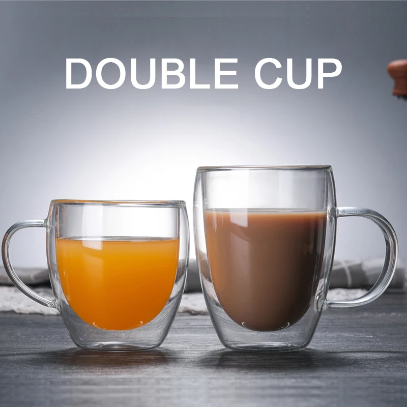 Transparent Double Bottom Glass Coffee Cup Milk Whiskey Tea Beer Heat ...
