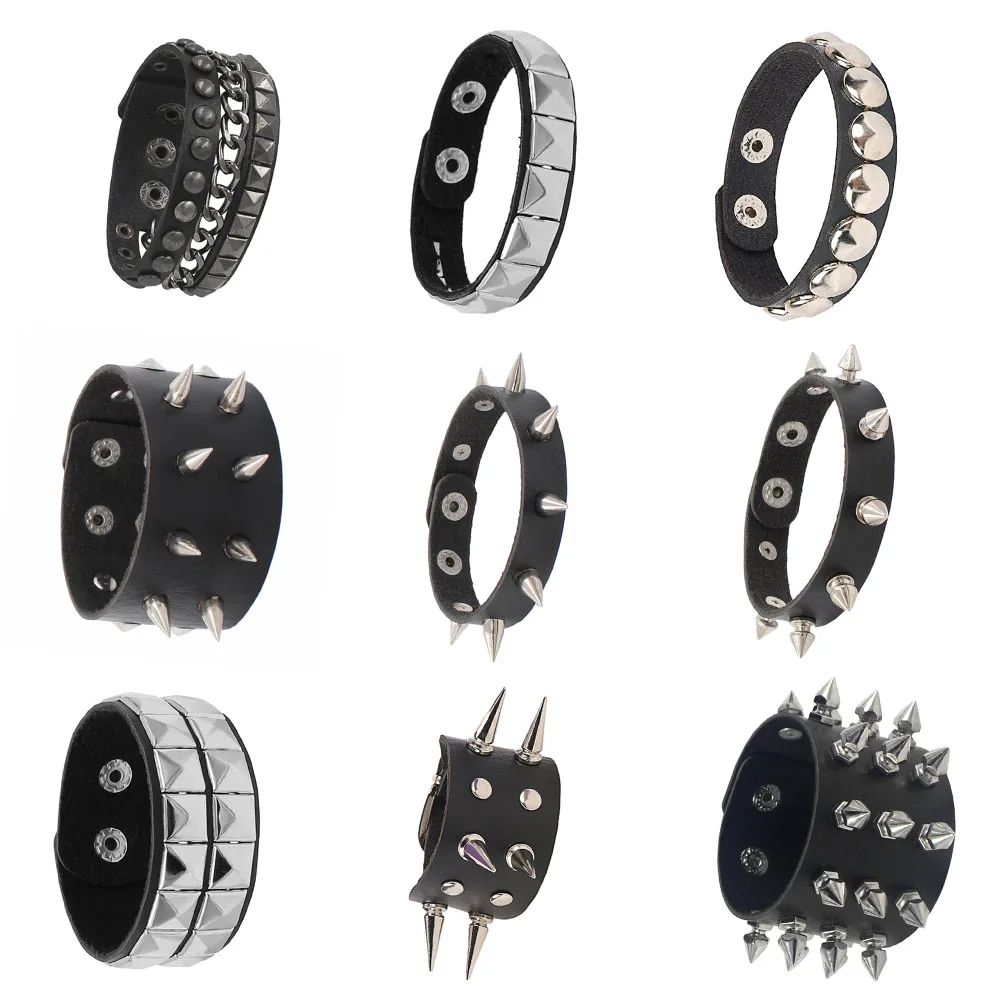 2024-quadrado-g-tico-pico-pulseira-ajust-vel-punk-rock-pulseira-preto ...