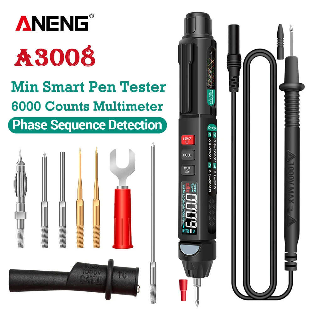 Aneng A3008 Digital Multimeter Auto Intelligent Sensor Pen Tester 6000 ...