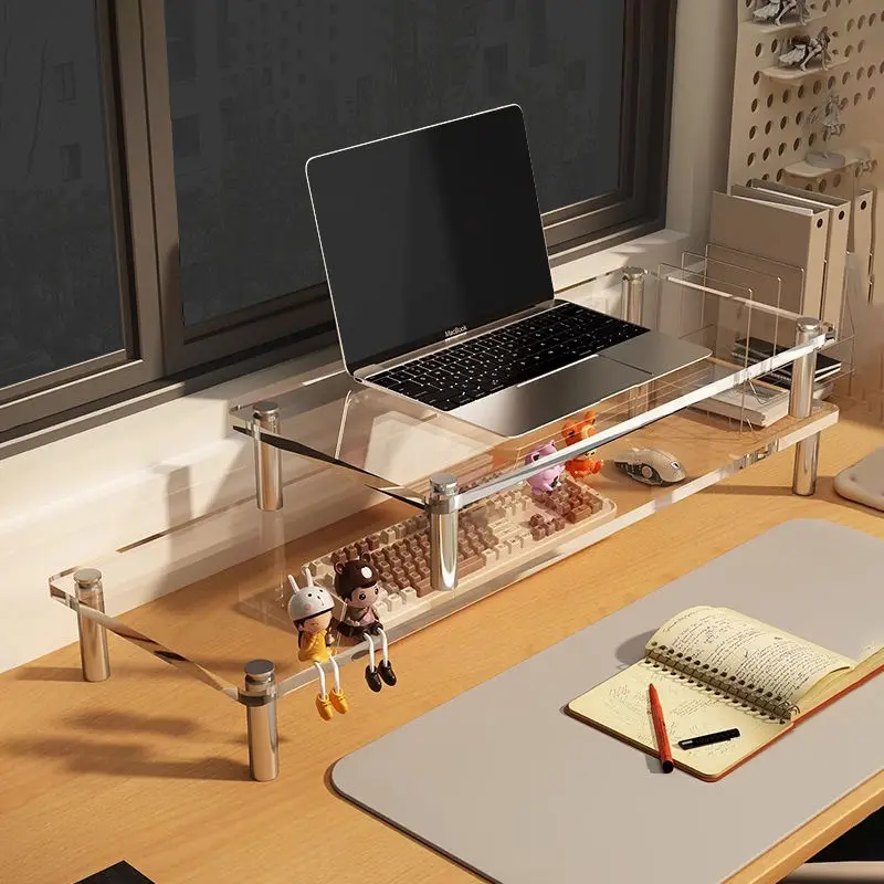 Acrylic-Laptop-Monitor-Stand-Computer-Riser-Space-Saving-Clear-Shelf ...