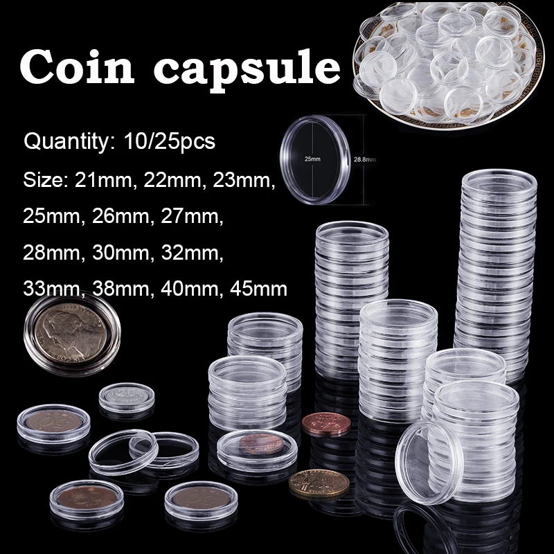 10/25pcs 21-45mm clear round coin storage box capsule coin collection ...