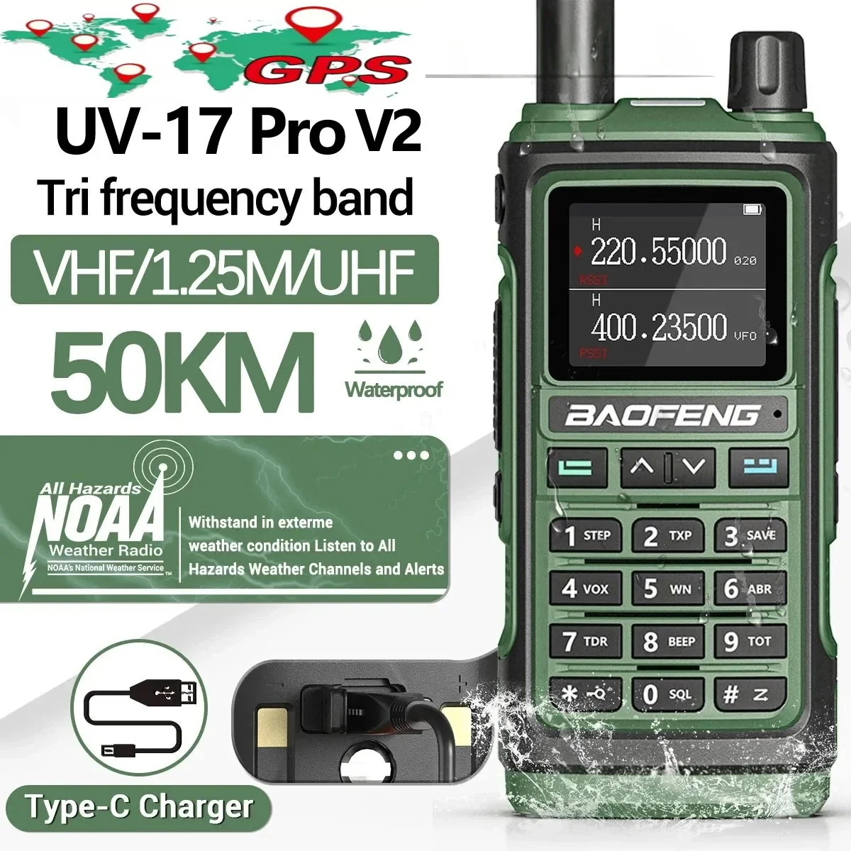 Baofeng UV-17 Pro Max GPS Six-Band Long Range Walkie Talkie Wireless Copy Frequency UV17 Pro USB ...