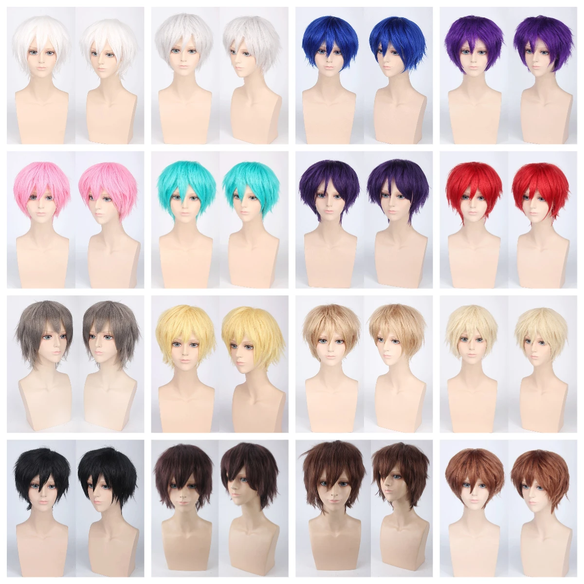 28CM Fashion Short Straight With Bangs Male Boy Synthetic Red Wigs For ...