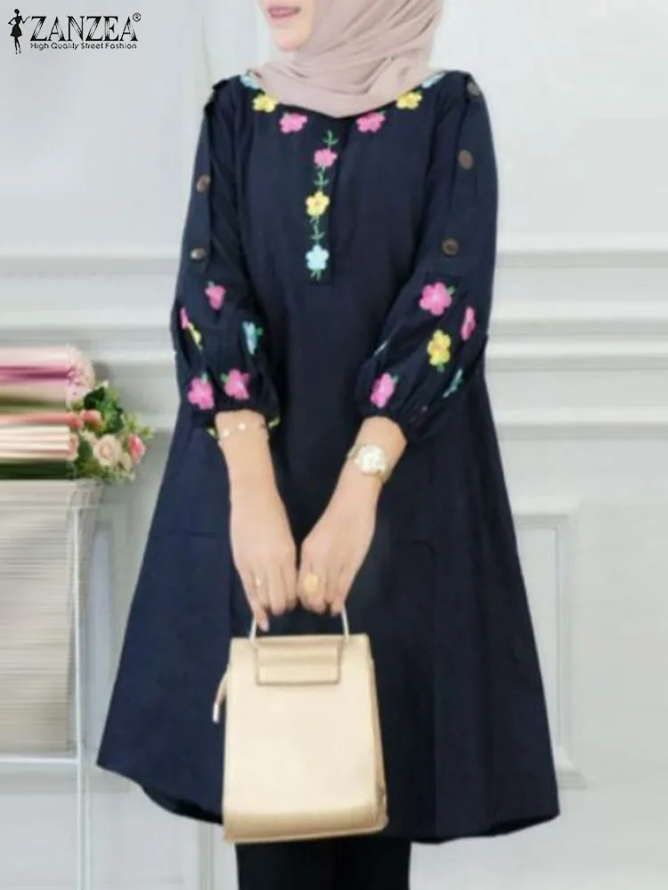 Zanzea Spring Casual Floral Printed Muslim Blouse 3 4 Sleeve O Neck