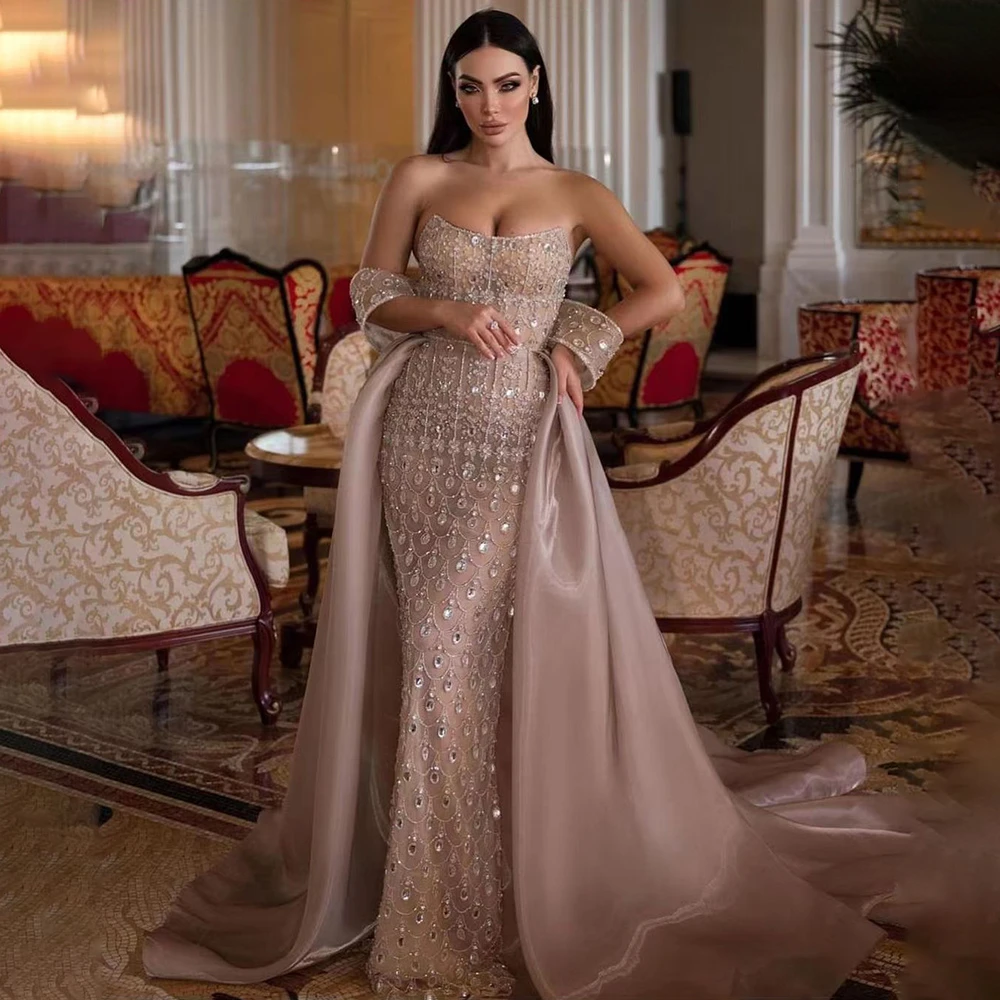 Serene Hill Arabic Caramel Mermaid Sexy Strapless With Overskirt Beaded ...