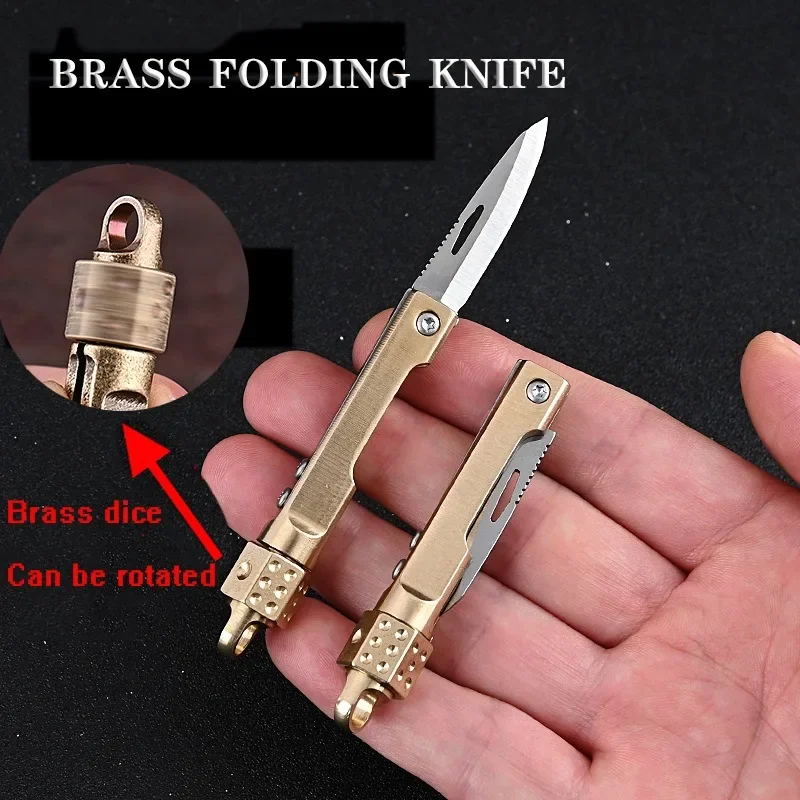 Pure Copper Pressure Reducing EDC with Dice Top Knife Portable Folding ...
