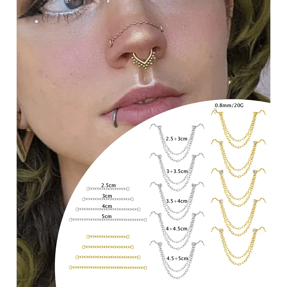 2pcs Funky DIY Nose Rings Jewelry 20G Nose Piercing Jewelry With Chain ...