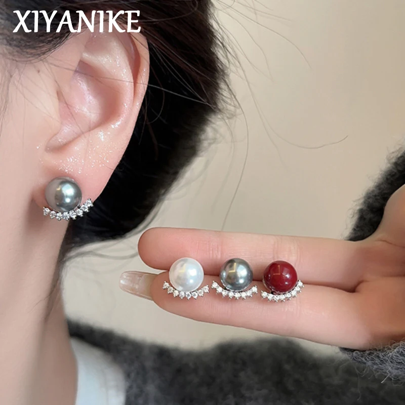XIYANIKE-Korean-Pearl-Zircon-Ear-Stud-Piercing-Earrings-For-Women-Girl ...