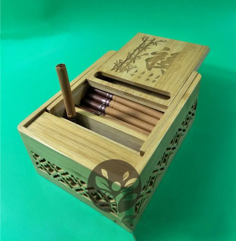 Natural Bamboo Wood Automatic Pop-up Cigarette Case Creative Square ...