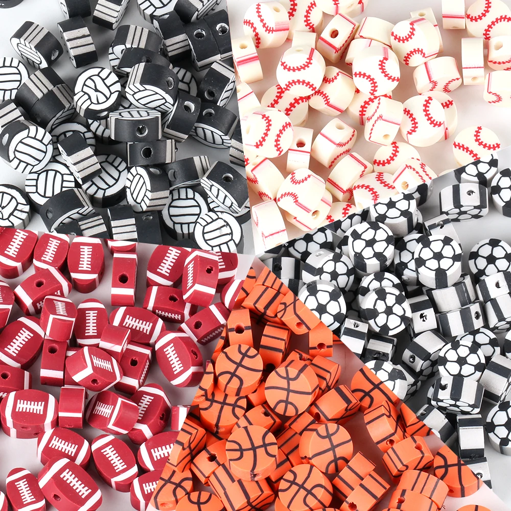 New-Basketball-Baseball-Rugby-Polymer-Clay-Beads-Loose-Spacer-Beads-For ...