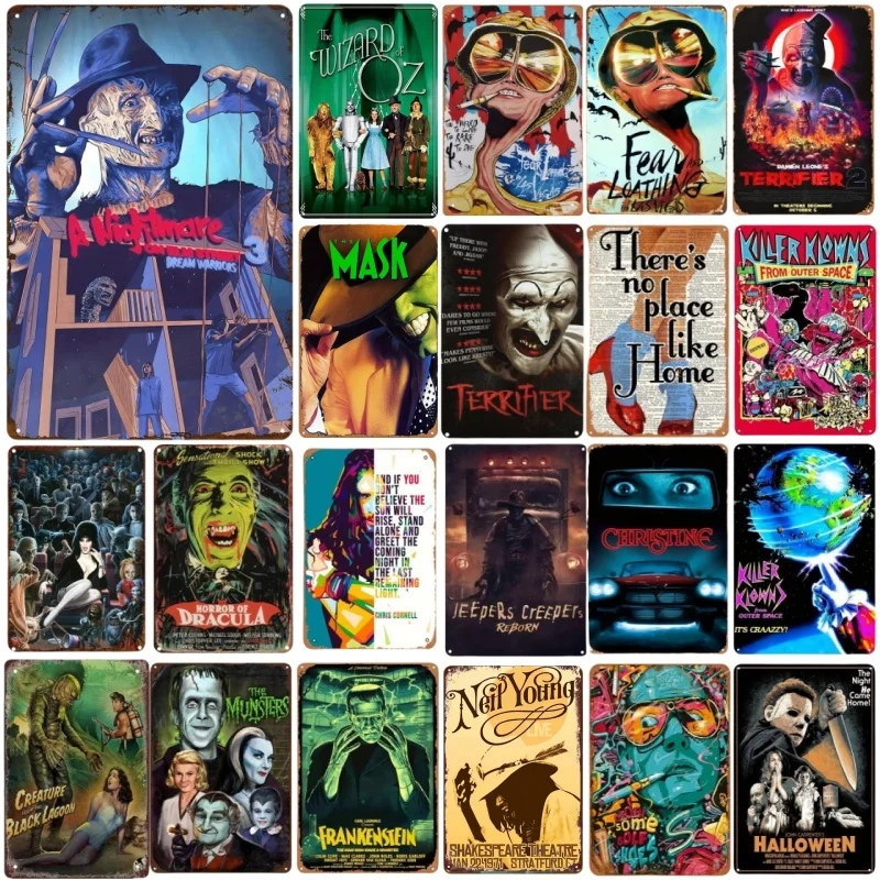 Retro Halloween Metal Sign Horror Movie Theme Shabby Iron Painting Tin ...