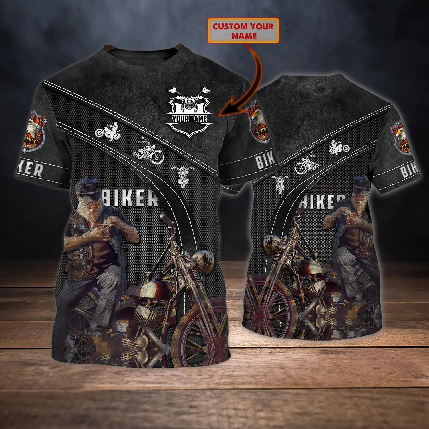 Motorcycle-T-shirt-Men-3D-Personalized-Name-Biker-Printed-Round-Neck ...