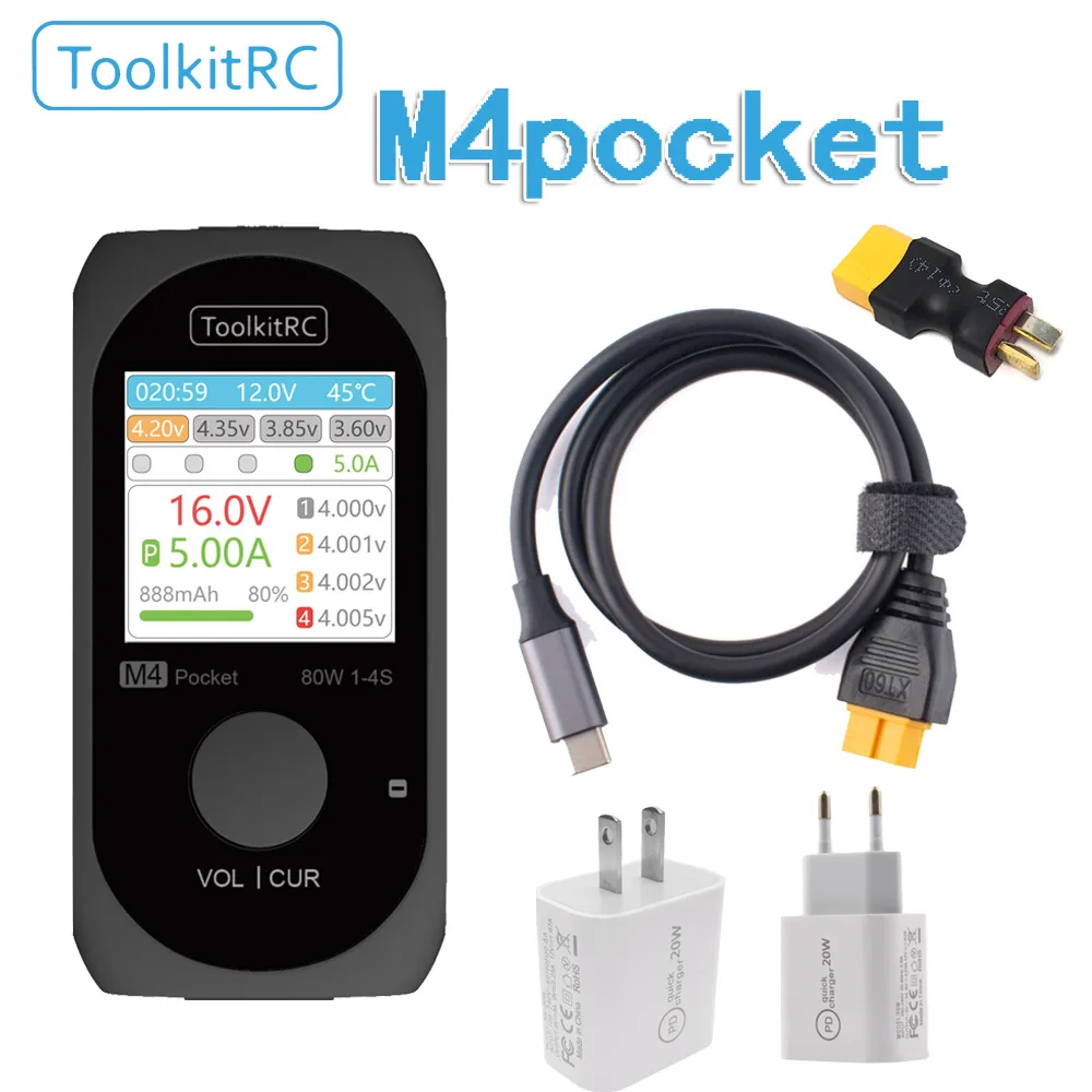 Original-ToolkitRC-M4-Pocket-DC-80W-5A-XT30-XT60-Input-USB-C-Input ...