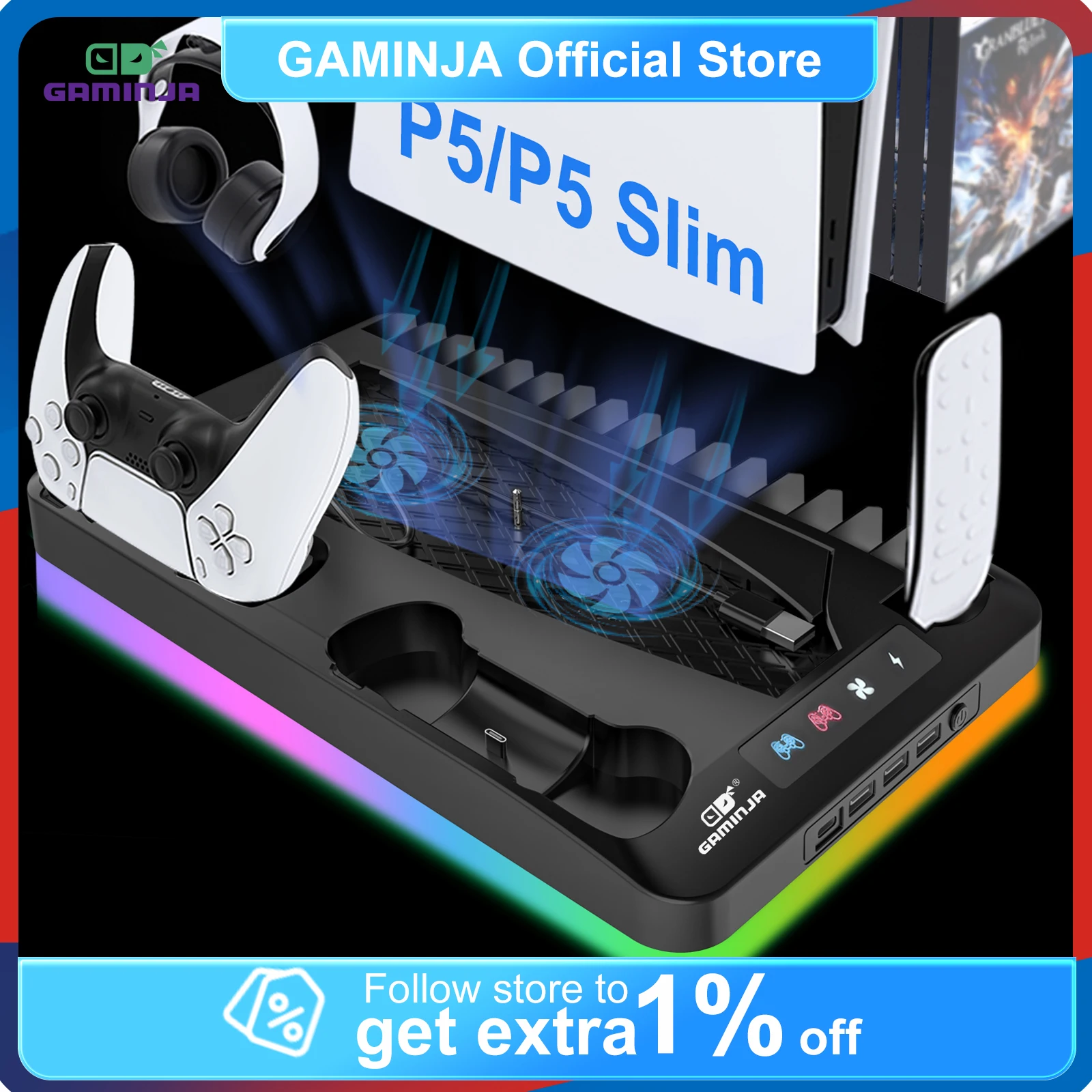 GAMINJA-RGB-Cooling-Base-Gamepad-Charging-Stand-For-PS5-Console-Holder ...