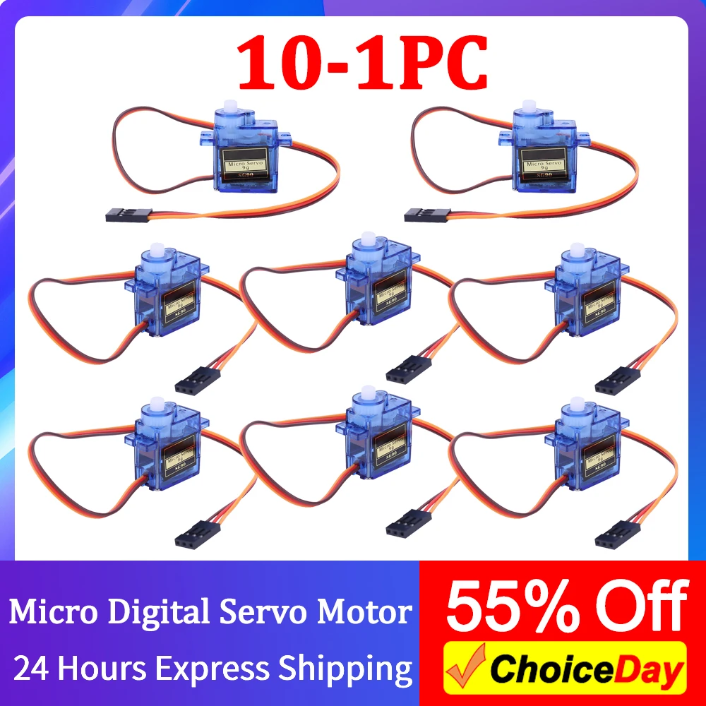 1-10PCS SG90 9G Micro Digital Servo Motor 180/360 Degree for Robot 6CH ...