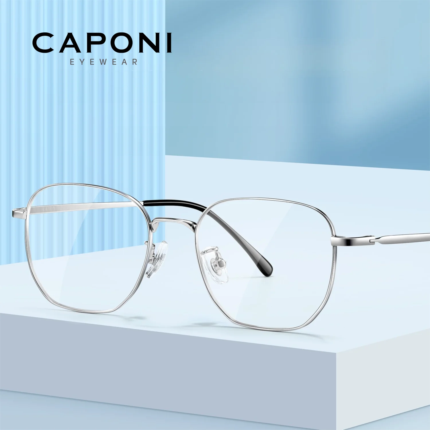 CAPONI Classic Men Silver Glasses Frame Titanium Optical glasses ...